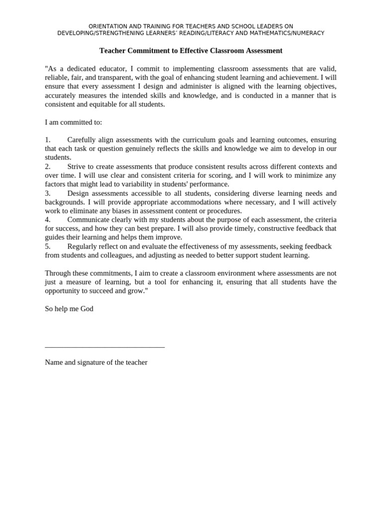 Teacher Commitment To Effective Classroom Assessment-TEACEP | PDF