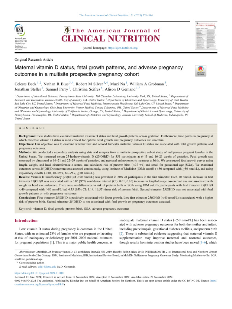Maternal Vitamin D and Fetal Growth Outcomes | PDF | Pregnancy ...