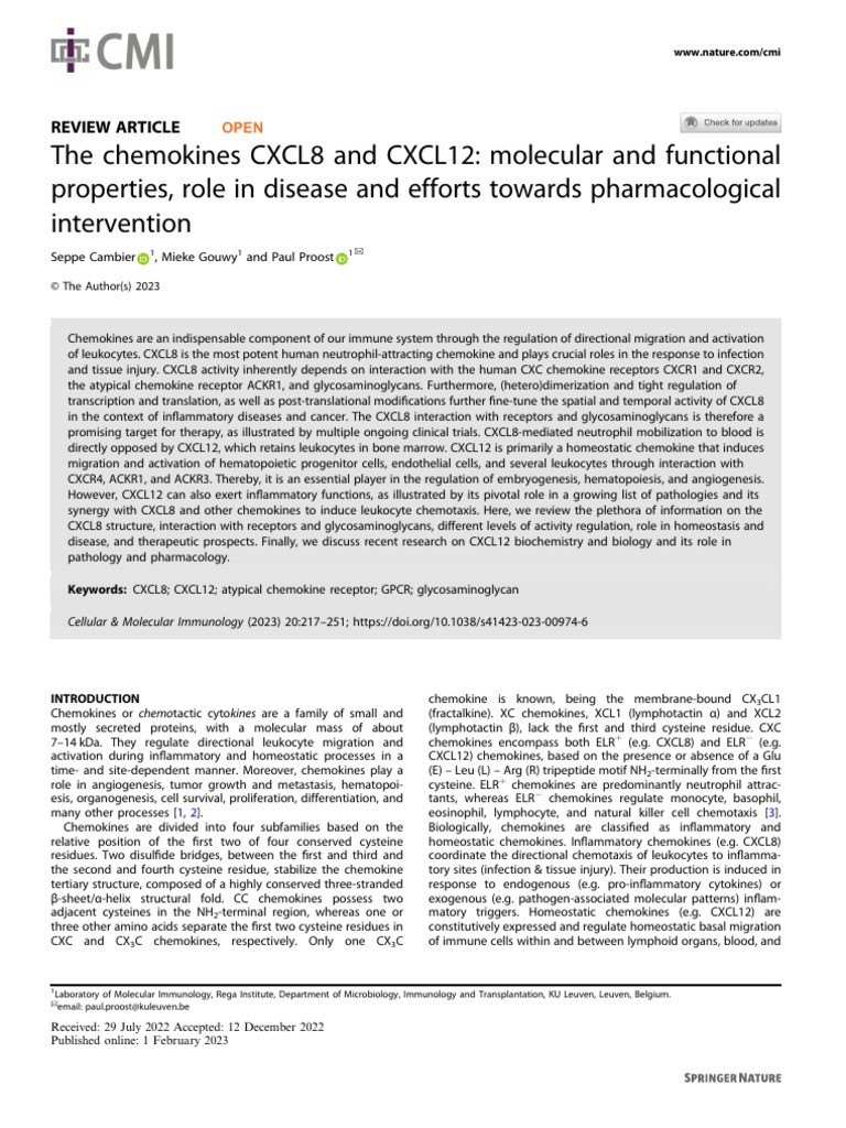 CXCL8 and CXCL12 | PDF | Chemokine | Interleukin 8