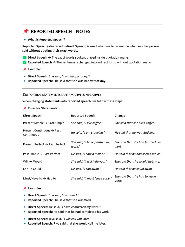REPORTED SPEECH Class 8 | PDF | Question | Linguistics