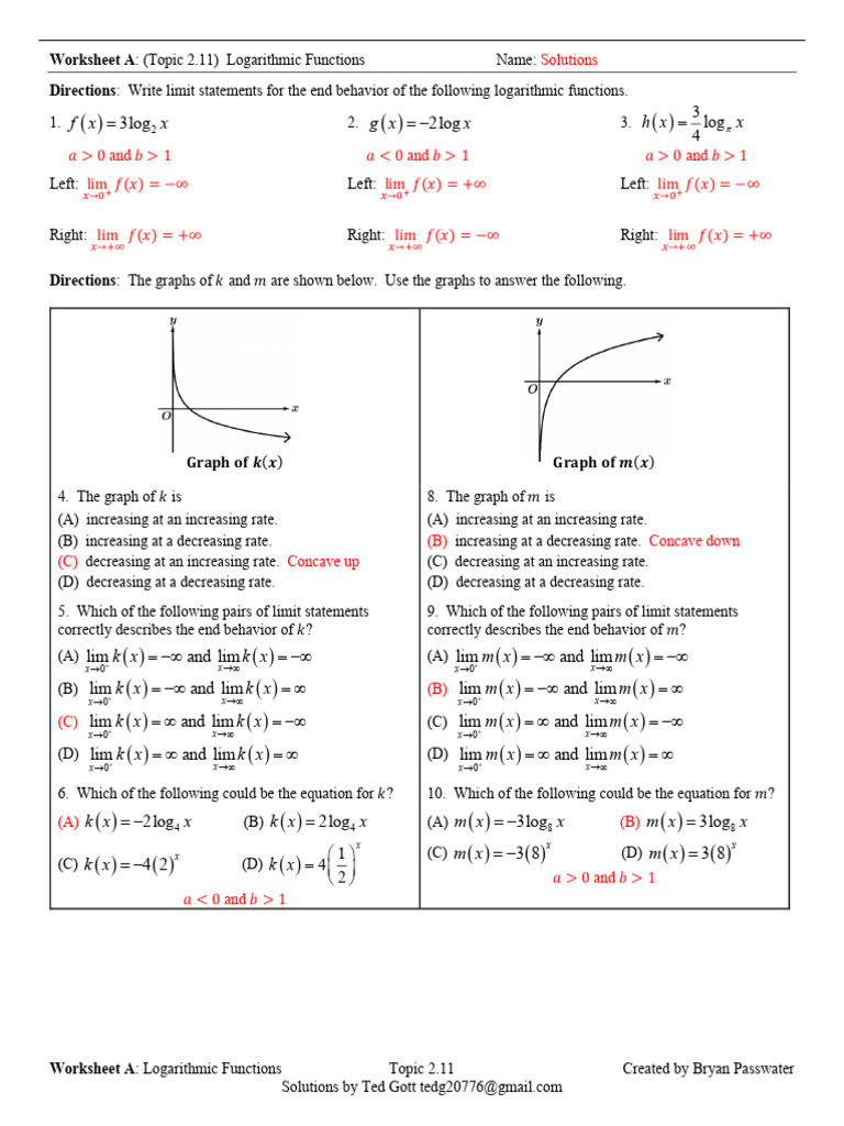 Worksheet A Key Topic 2.11 Logarithmic Functions 1 PDF | PDF ...