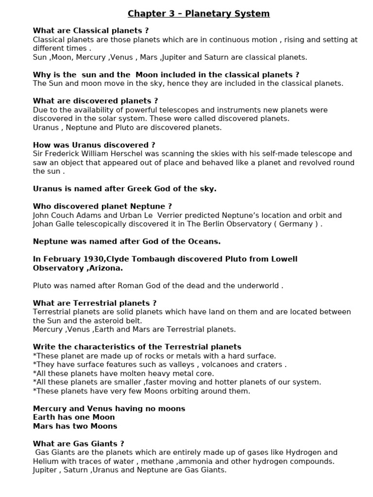 Chapter 3 - The Planetar System | PDF | Planets | Neptune