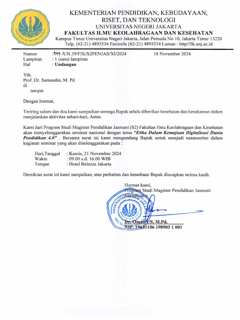 Undangan Prof Samsudin | PDF
