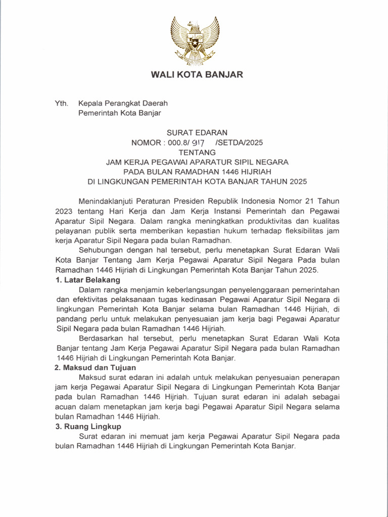 Surat Edaran Jam Kerja Bulan Ramadhan | PDF