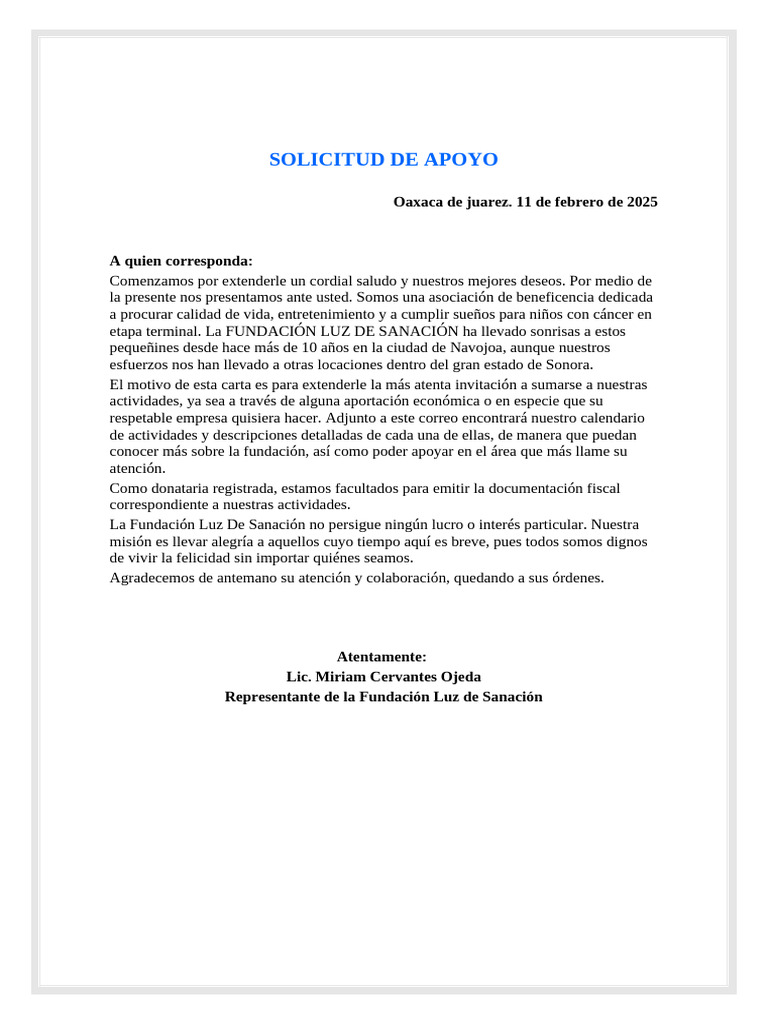 Ejemplo de Solicitud de Apoyo | PDF