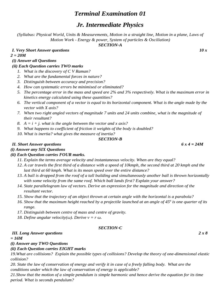 JR Physics Terminal Paper 01 | PDF | Classical Mechanics | Theoretical Physics