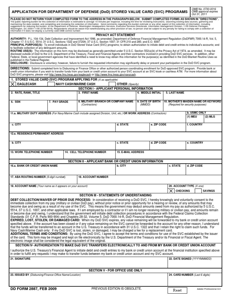 Dd2887 Blank | United States Department Of Defense | Debits And Credits