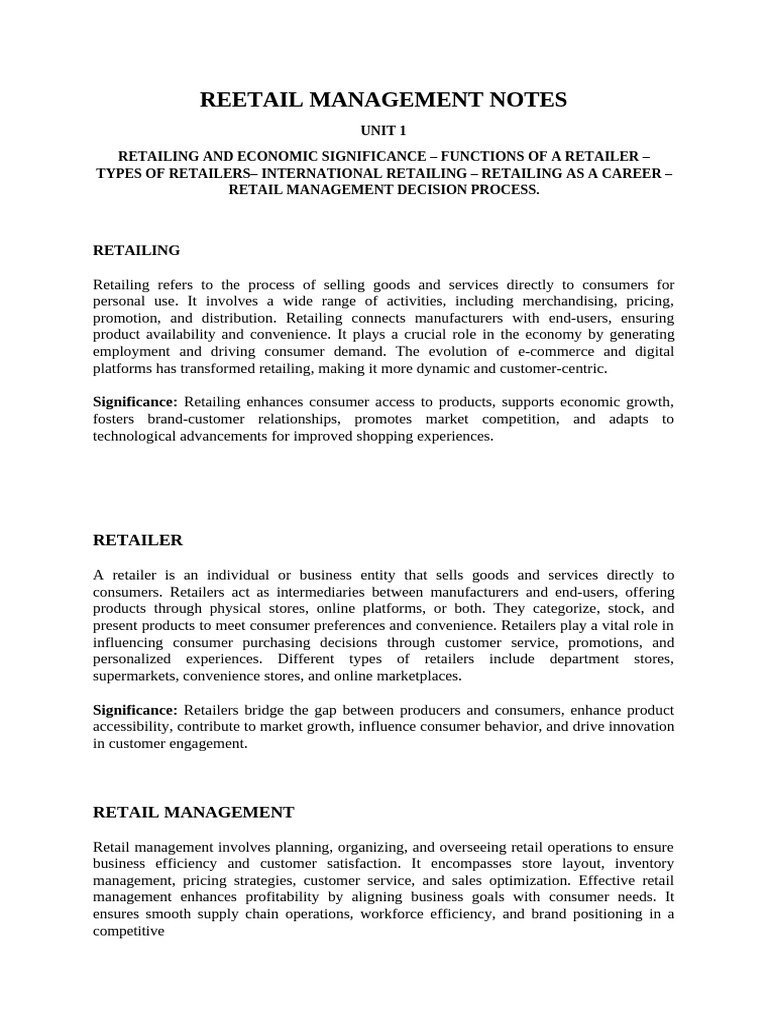 Retail Management: Functions & Types | PDF | Retail | Franchising