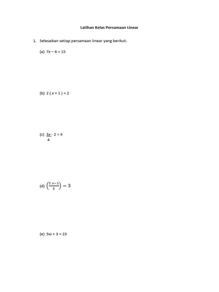 Latihan Matematik - Persamaan Linear Kelas Delete G | PDF