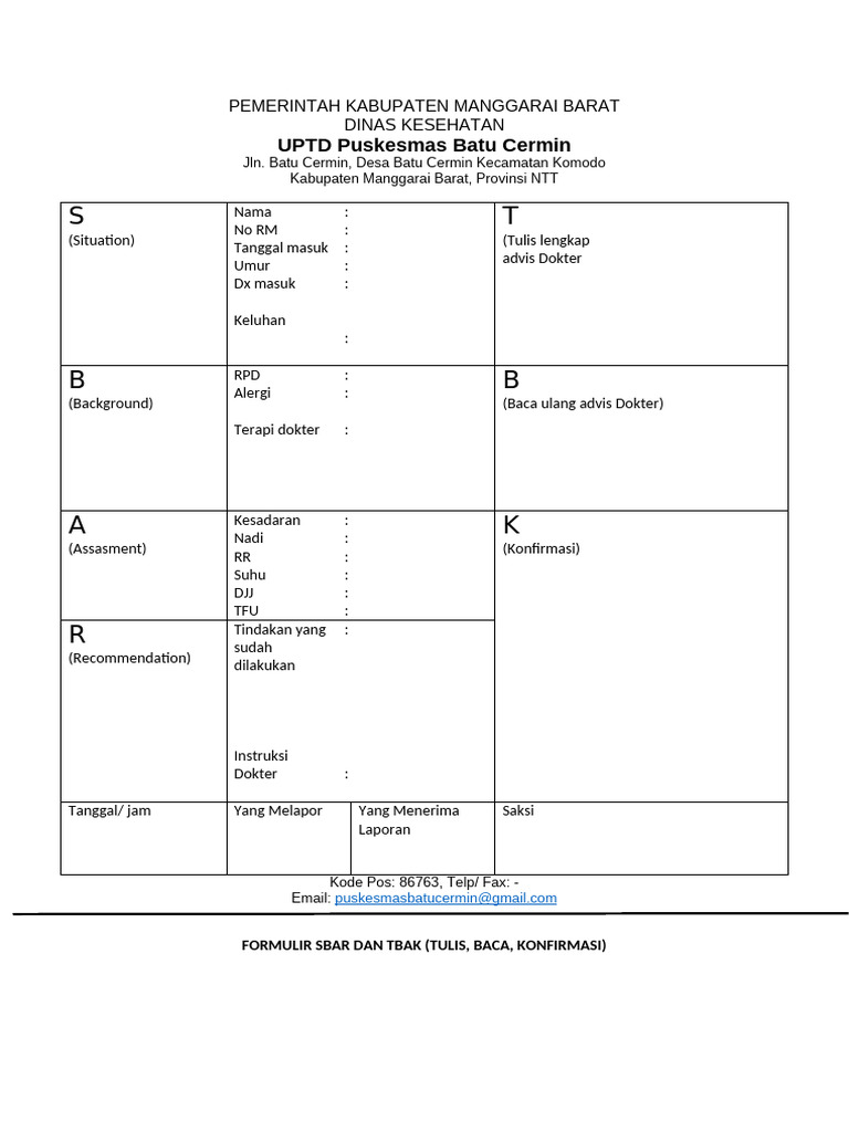 Form Sbar Dan Tbak | PDF