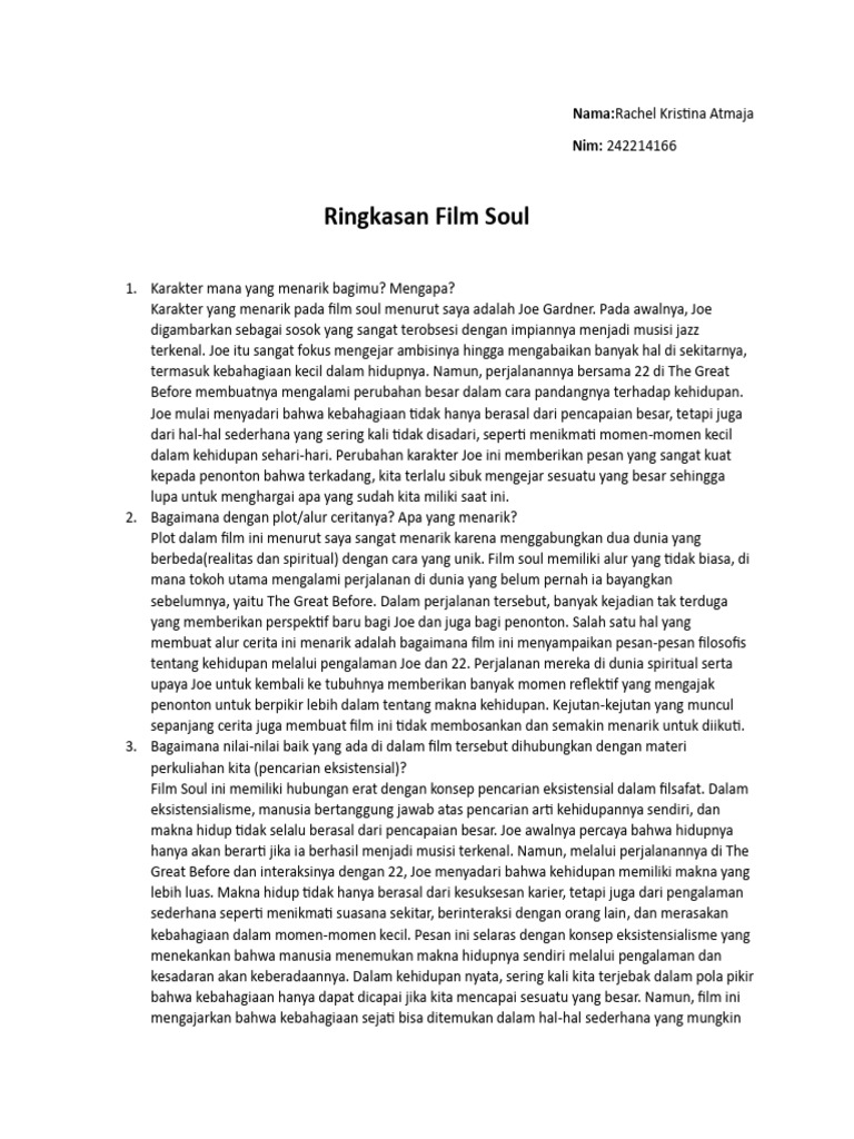 Ringkasan Film Soul - Rachel - 242214166 | PDF