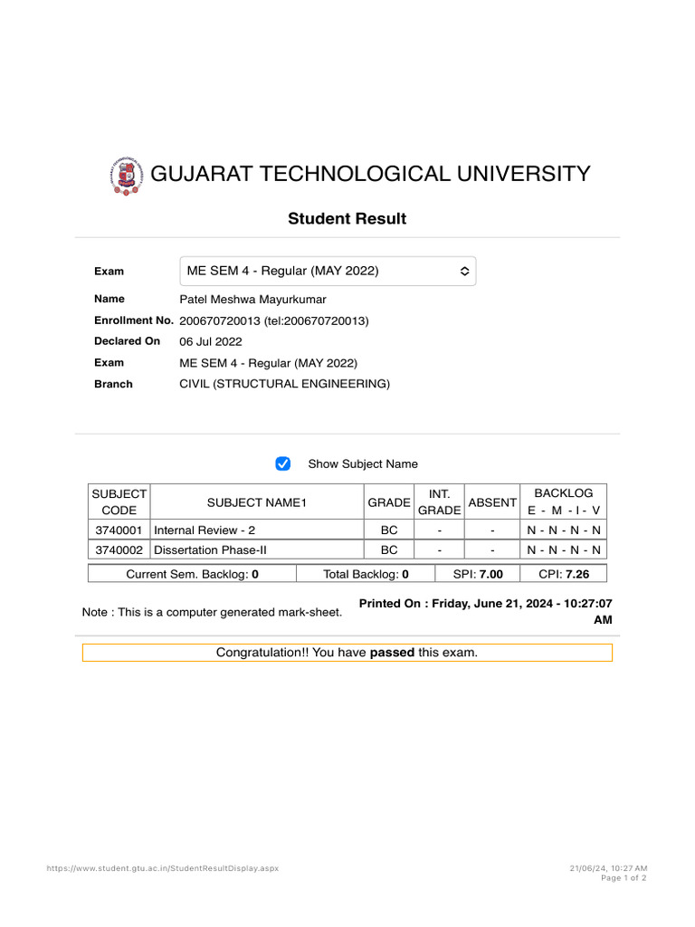Student Profile - Sem - 4 GTU | PDF
