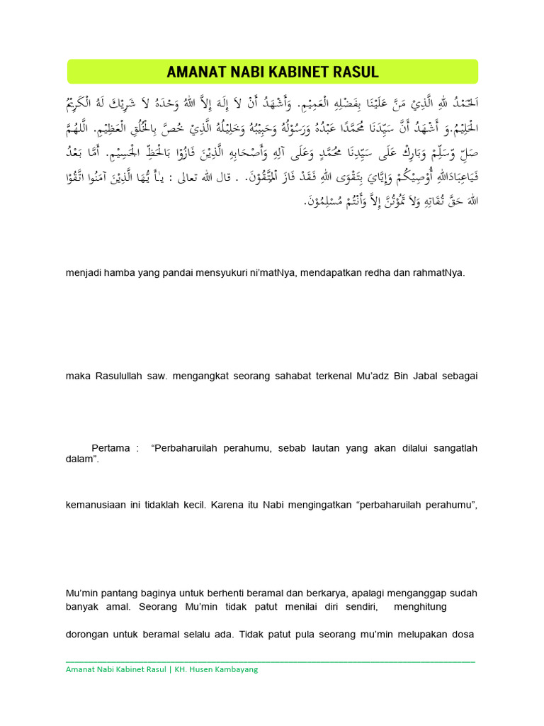 Amanat Nabi untuk Pemimpin Muslim | PDF