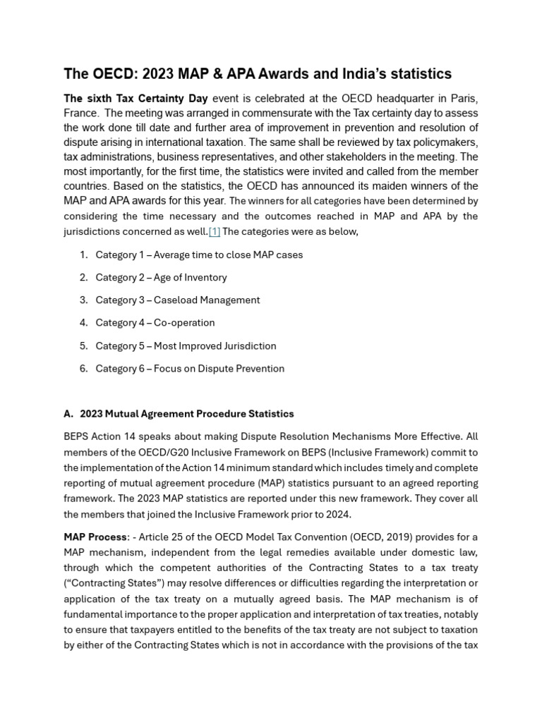 The OECD - 2023 MAP - APA Awards and India - Statistics | PDF | Tax ...