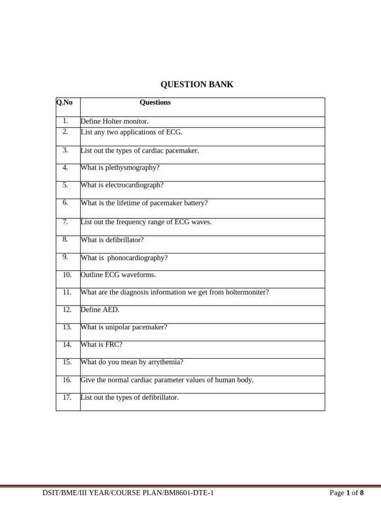 BM8601 Dte-1 Question Bank | PDF | Electromyography | Electroencephalography