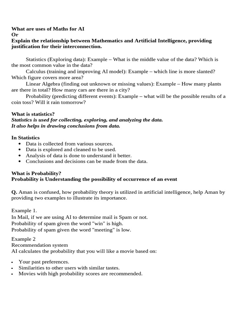 Questionnaire Maths For AI - File4 | PDF | Statistics | Artificial ...