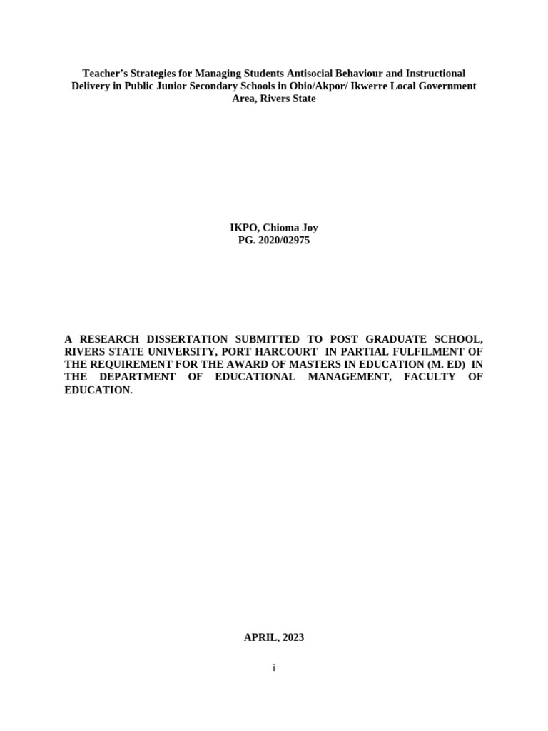 Ikpo Chioma Dissertation Turnitin 12 April | PDF | Teachers | Disciplines