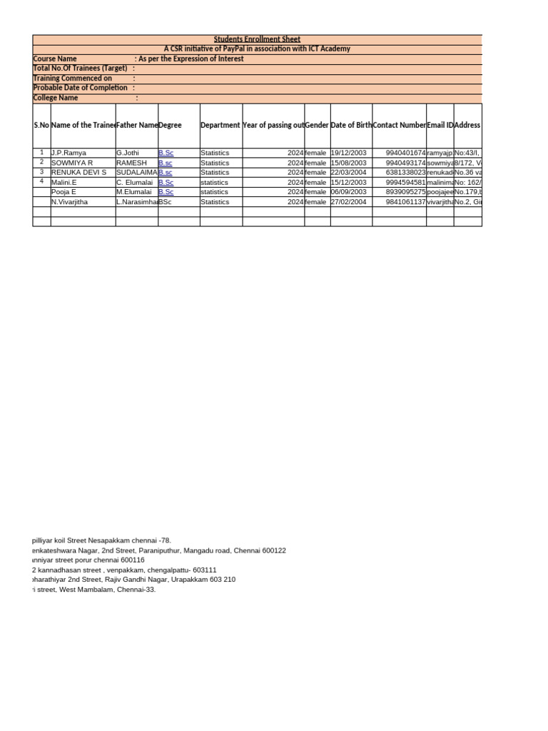 Enrollment Sheet - PayPal-1 | PDF
