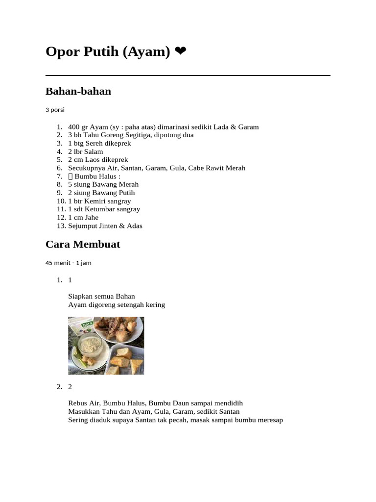 Resep Opor Putih Ayam Lezat dan Praktis | PDF