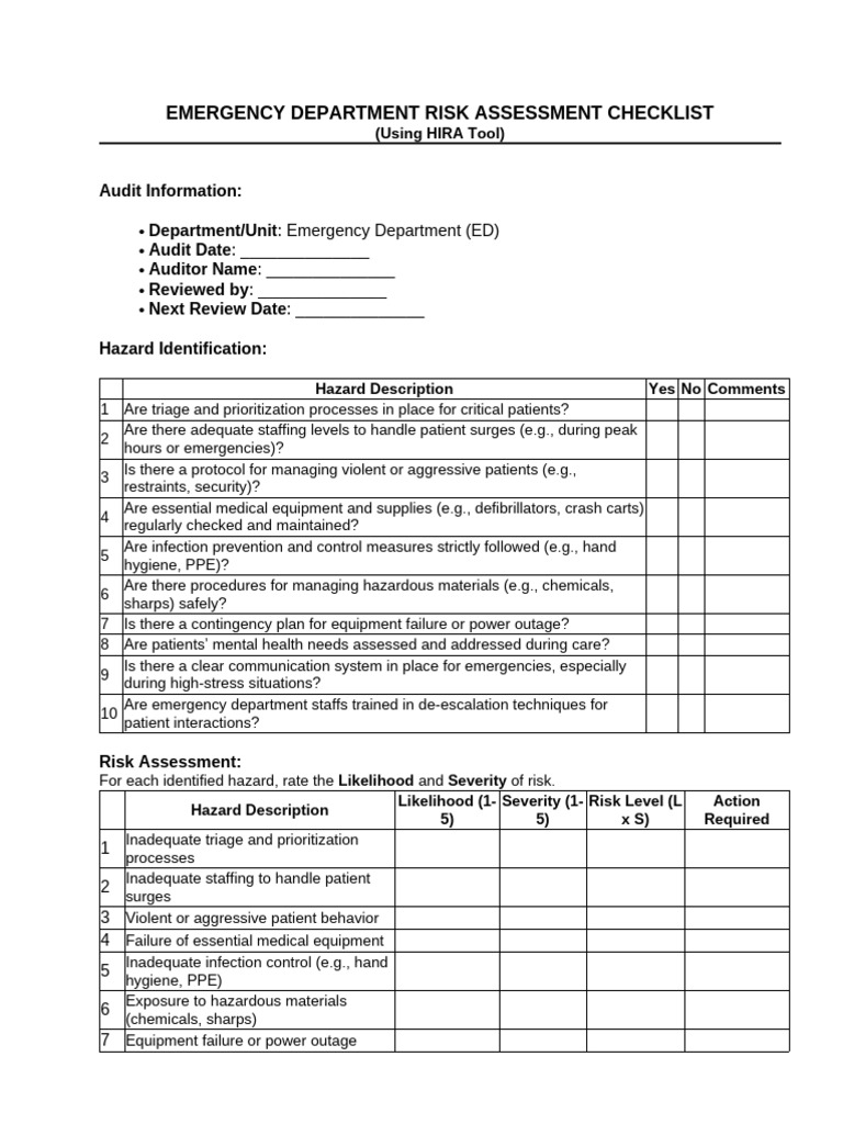 Emergency Department Risk Assessment Guide | PDF | Emergency Department ...