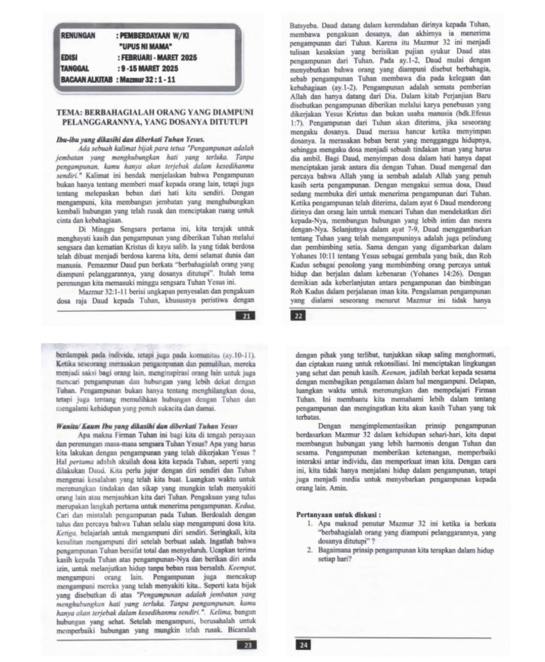 RENUNGAN WKI MINGGU SENGSARA 1 | PDF