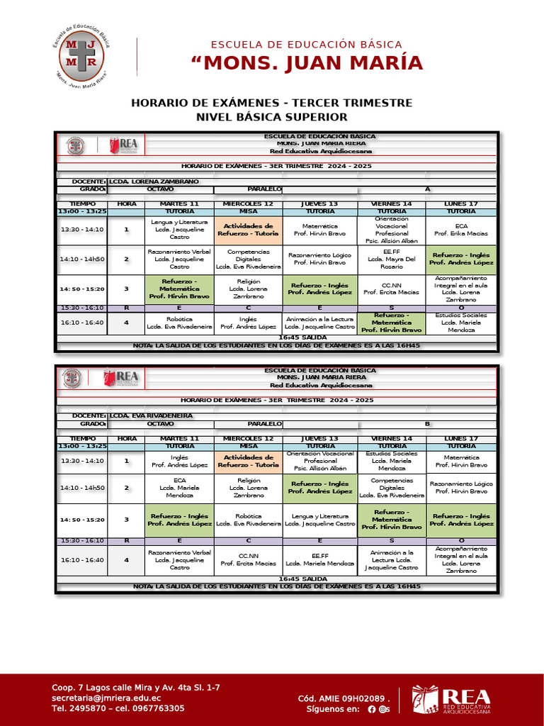 Horario de Exámenes III Trimestre Nivel Básica Superior | PDF