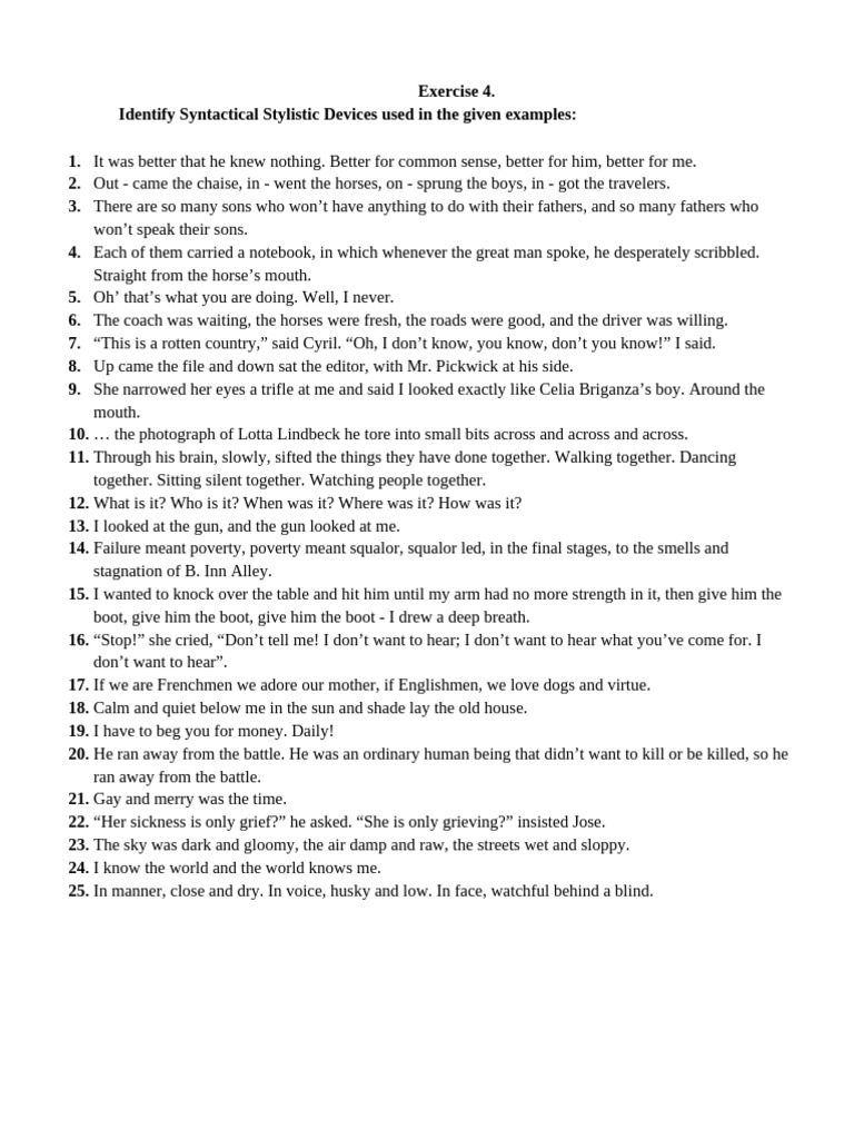 Exercise 4. Syntactical Stylistic Devices | PDF