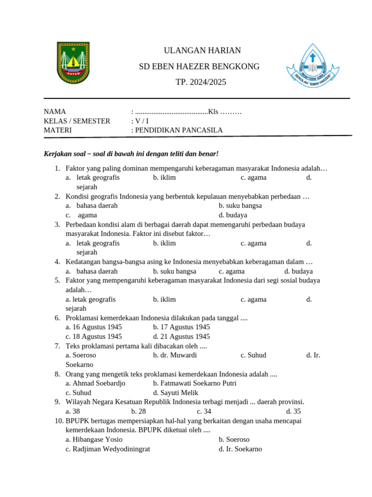 Ulangan Harian Bab 3-4 Pendidikan Pancasila | PDF