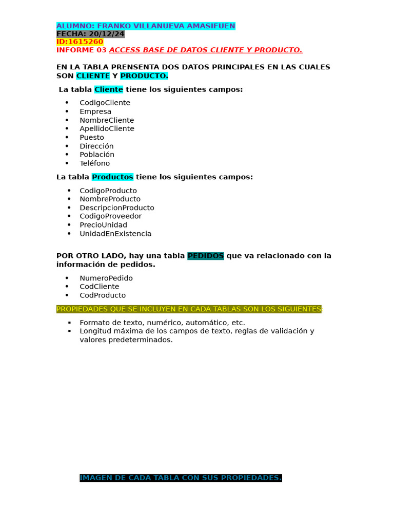 Informe 03 Access Base de Datos Cliente y Producto | PDF