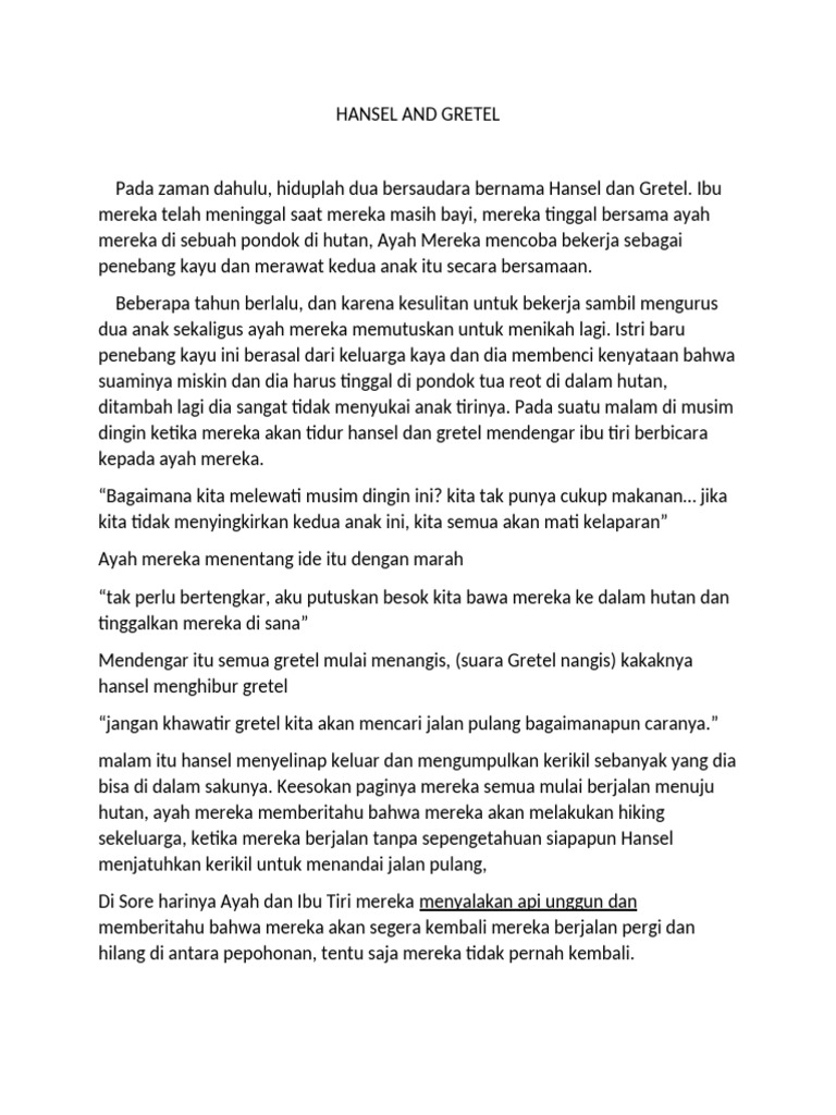 Kisah Hansel dan Gretel: Petualangan di Hutan | PDF