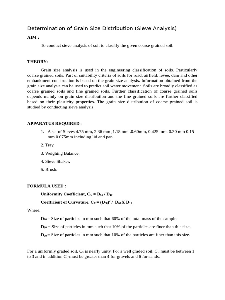Grain Size Distribution Sieve Analysis | PDF | Particle Size ...