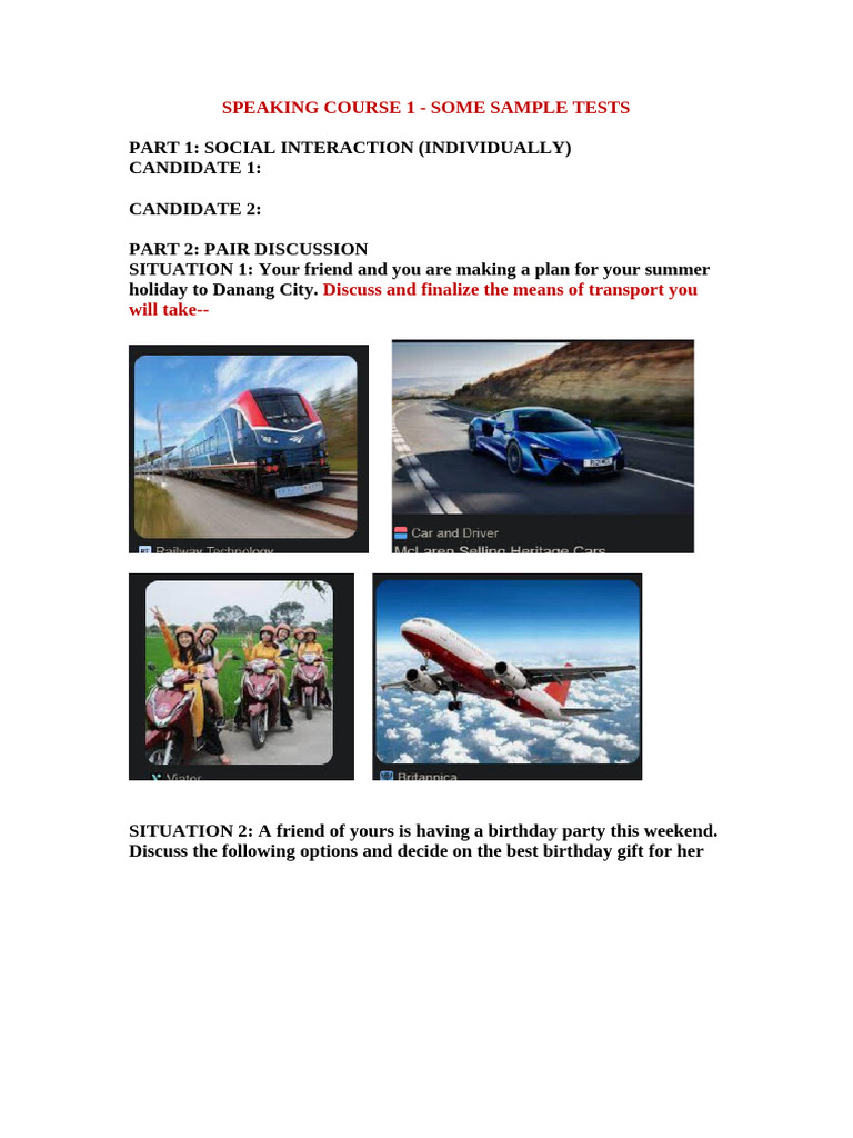 Speaking Course Sample Tests Guide | PDF