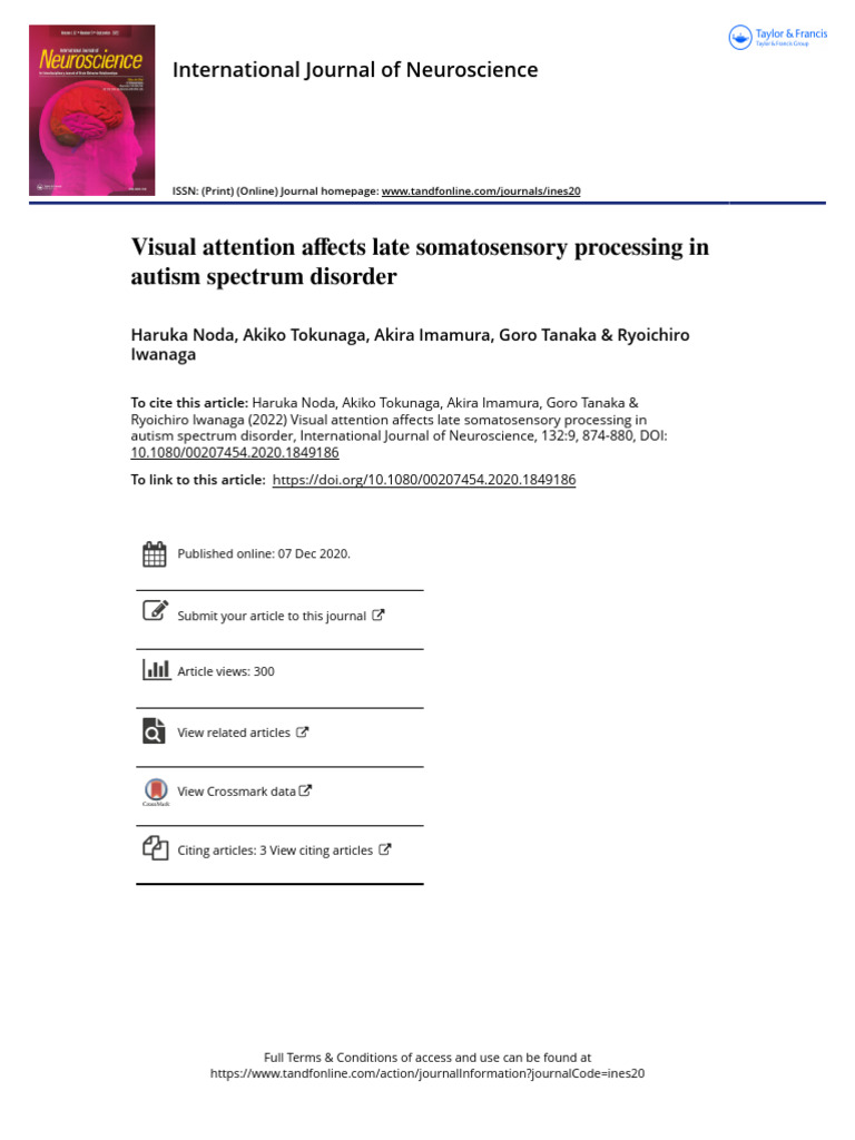 Visual Attention in Somatosensory Processing | PDF | Autism ...