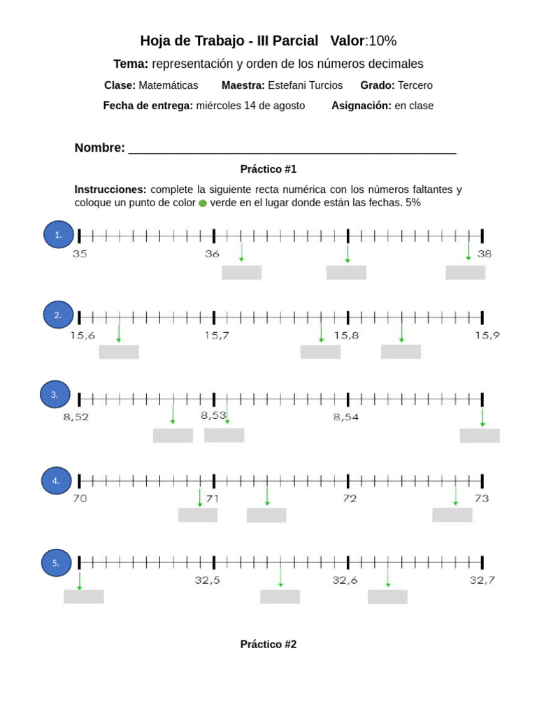 Hoja Representación y Orden Decimales | PDF