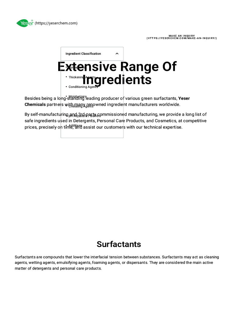 Extensive Range of Ingredients For Home & Personal Care | PDF ...