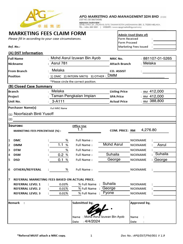 Marketing Fee Claim Form 2.0 New | PDF | Banks | Business
