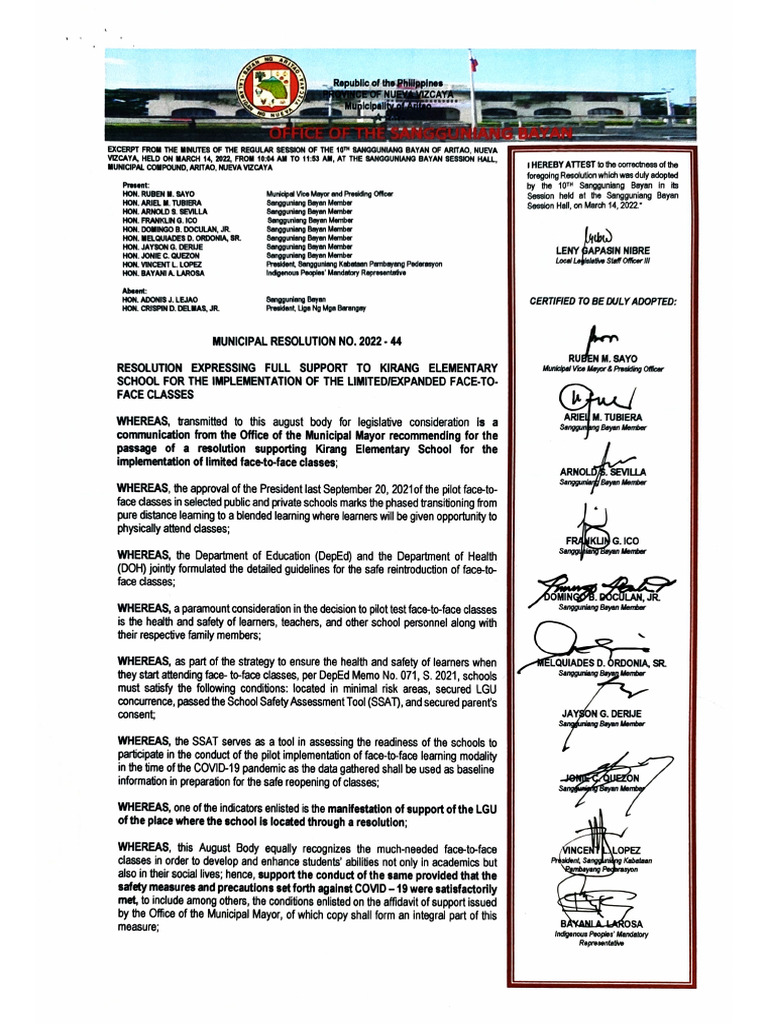 Municipal Resolution No. 2022 44 03 14 2022 | PDF