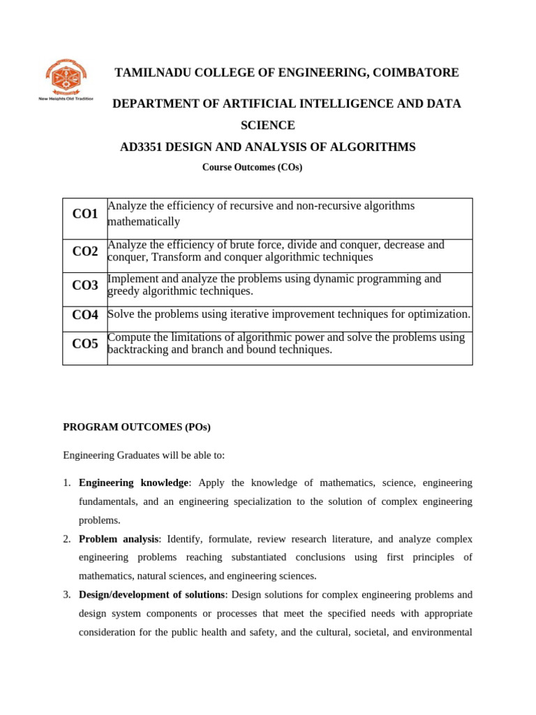 COs POs Matrix With Explanation | PDF | Engineering | Cognition