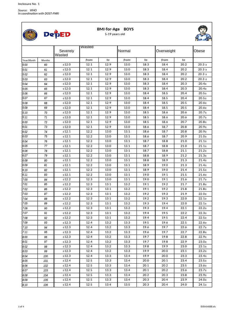 Bmi For Age Boy5 19 Yrs - Old | PDF | Weight | Human Appearance