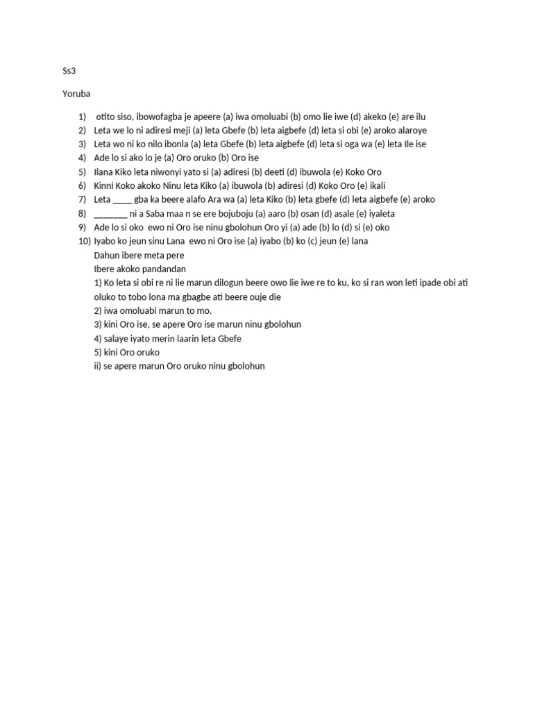 Ss3 Yoruba | PDF