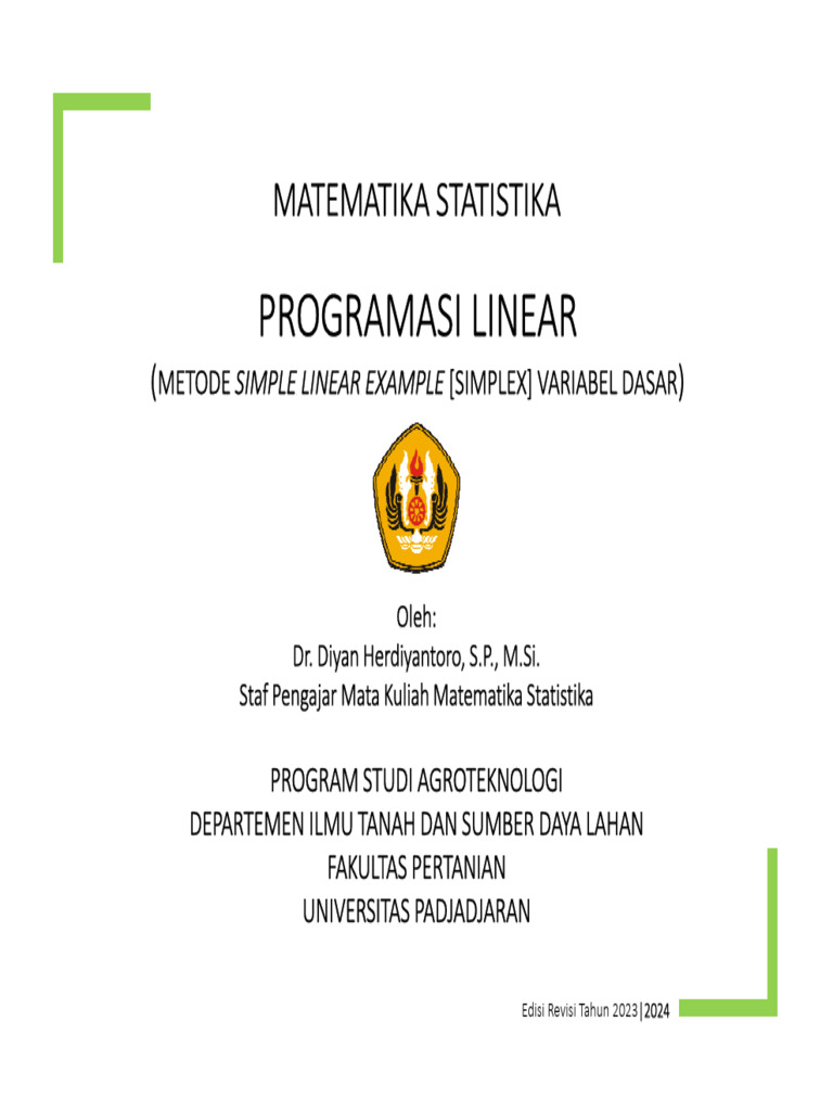 Matstat 4 - Programinasi Linear (Simplex) (Edisi Revisi 2023) | PDF