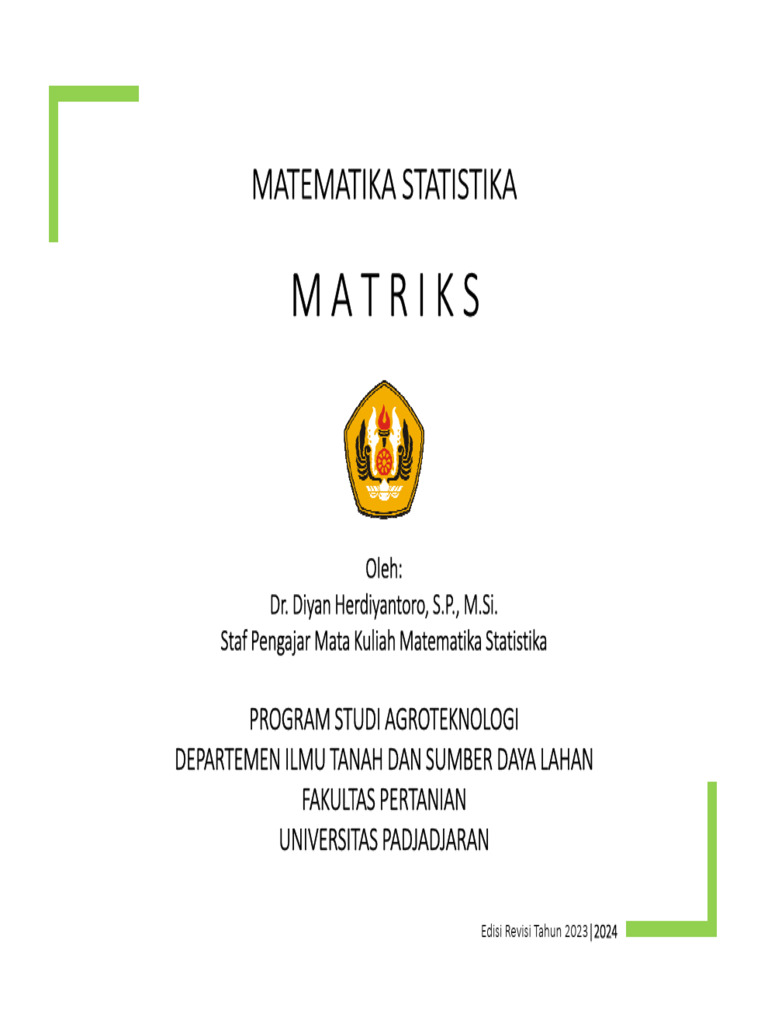 MatStat 2 - Matriks 2024 (EDISI REVISI 2023) | PDF