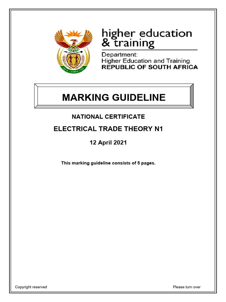 Electrical Trade Theory N1 Marking Guide | PDF | Insulator (Electricity ...