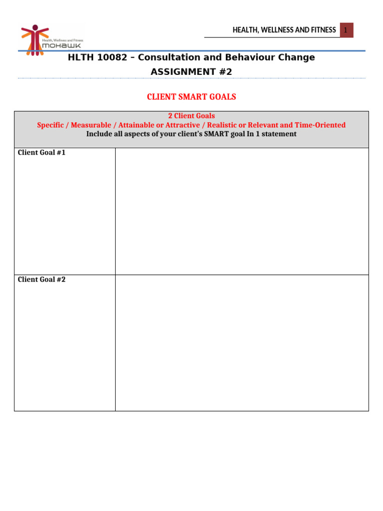 Client SMART Goals for Wellness | PDF