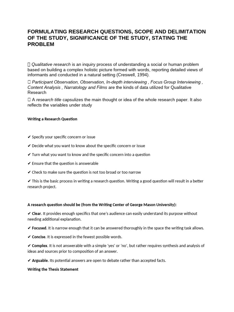 FORMULATING-RESEARCH-QUESTIONS | PDF | Qualitative Research | Focus Group