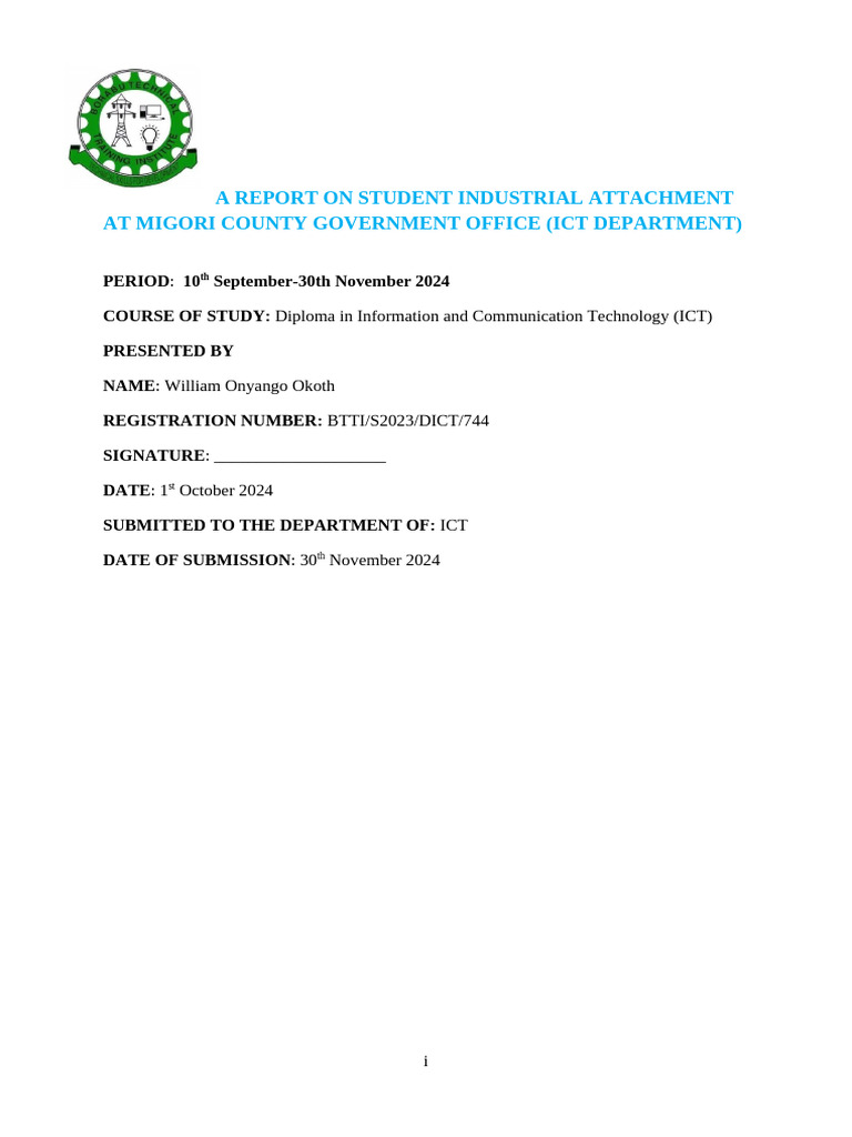 Migori County ICT Attachment Report | PDF | Security | Computer Security