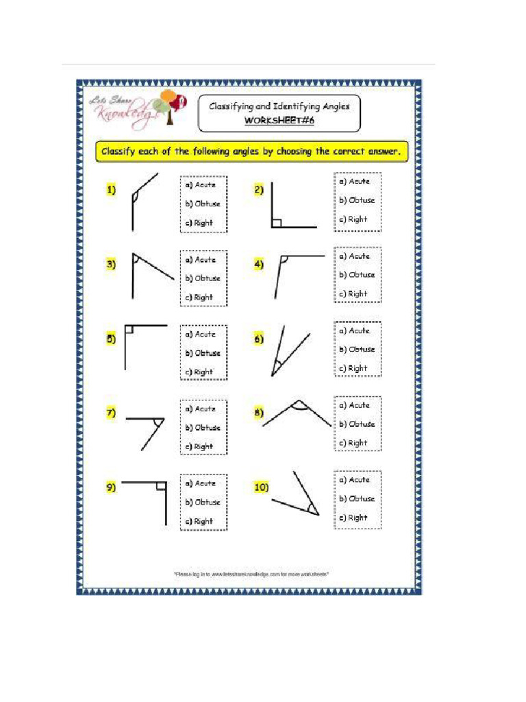 Angles - Worksheet grade 3 | PDF