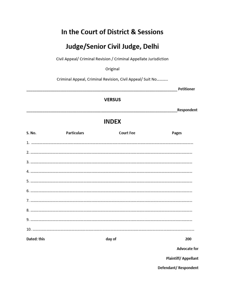Court Index Format for Appeals | PDF