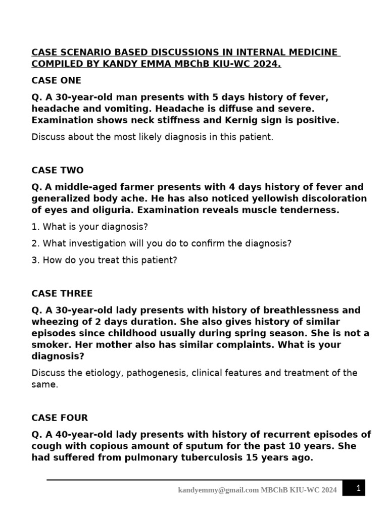 CASE SCENARIO BASED DISCUSSIONS IN INTERNAL MEDICINE COMPILED BY KANDY ...