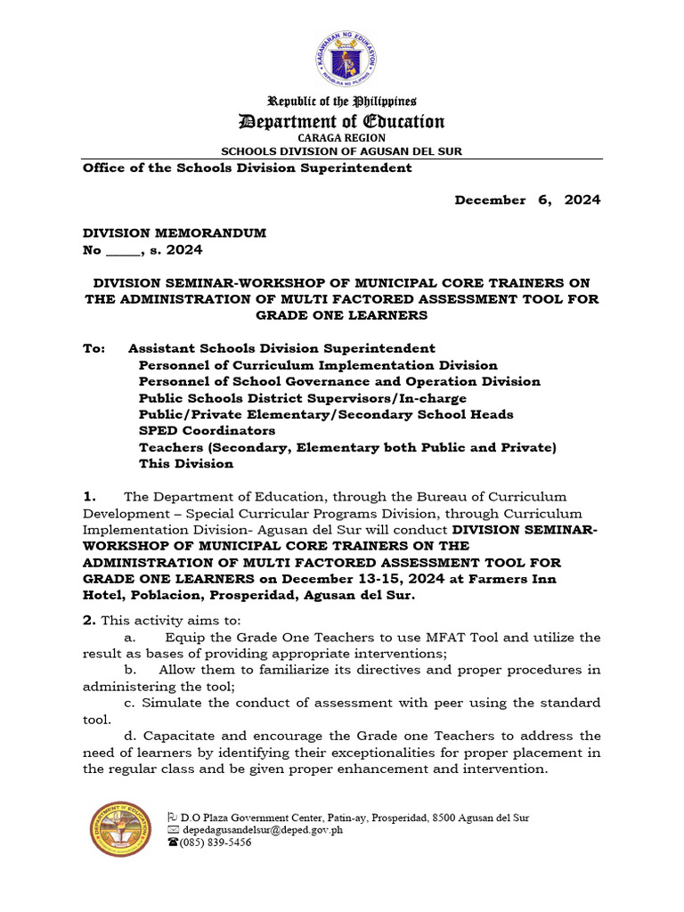 MFAT-2024-Memo | PDF | Curriculum | Learning